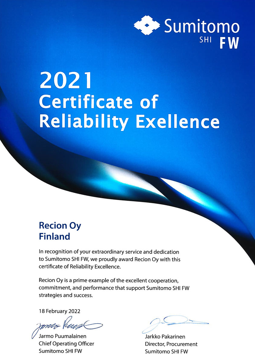 Recognition for Recion Ltd. for an excellent customer experience – Recion